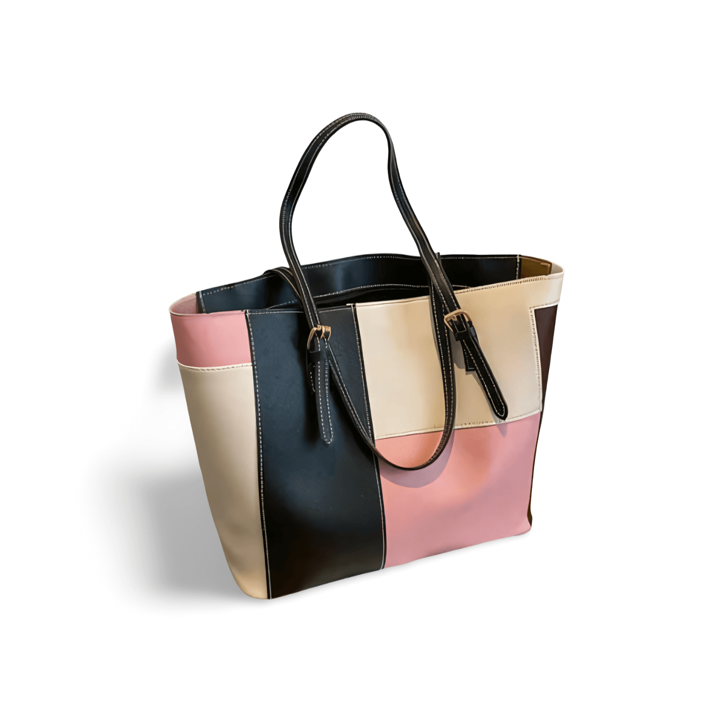 Patched Leather Tote Handbag - Nebula Trends